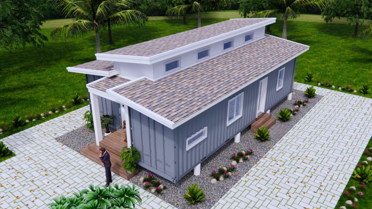 3 High Cub Container 24×40 Feet 2 Beds 1 Bath Shed Roof Kenya
