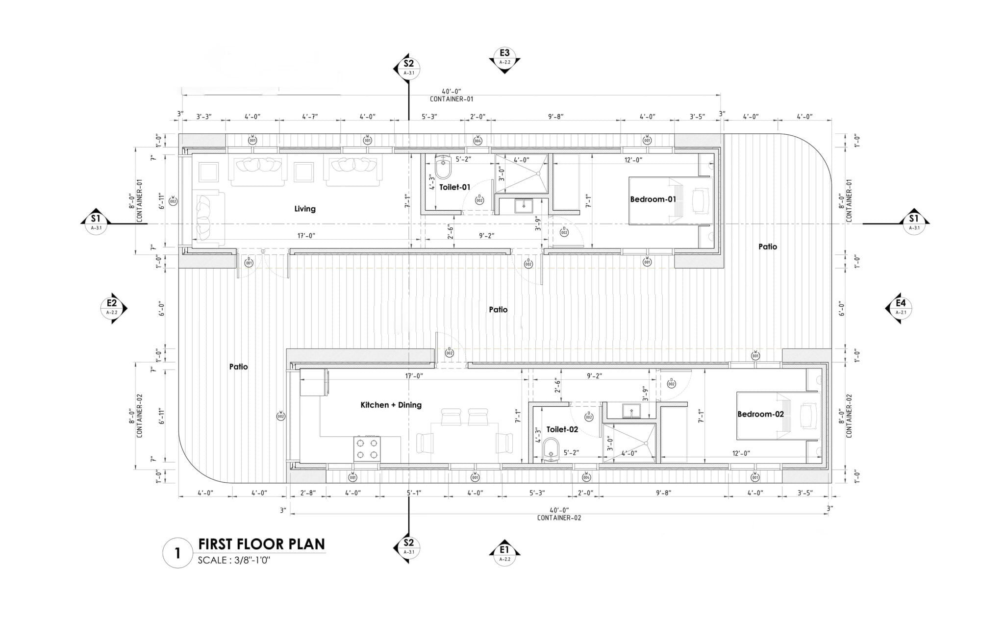 1248 SF Modular Container Home Blueprints