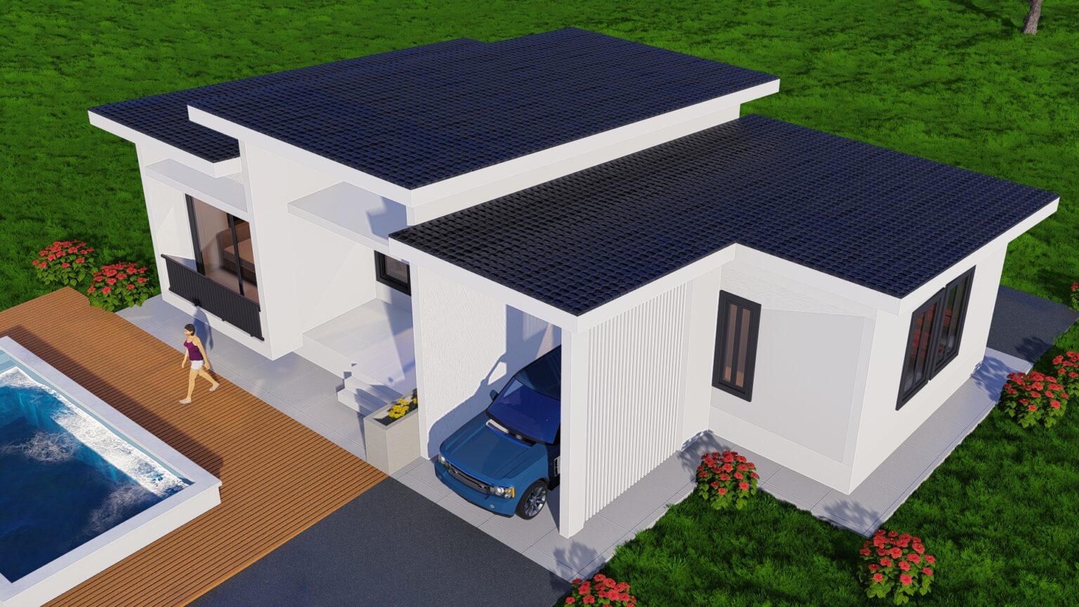 Flat roof 3 Bedroom House Plan Pdf