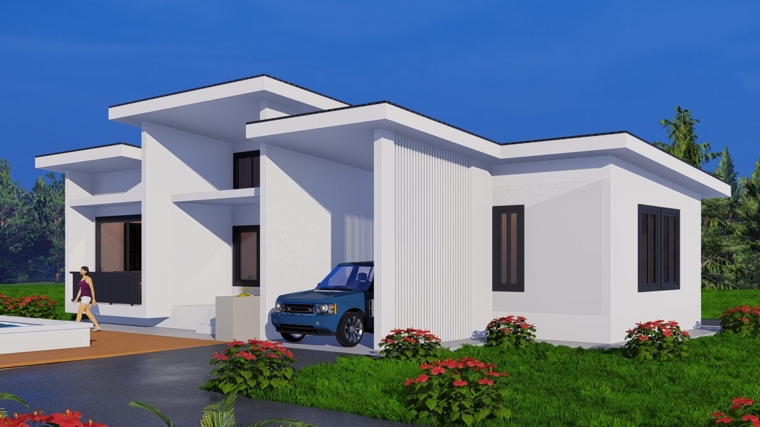 Flat roof 3 Bedroom House Plan Pdf